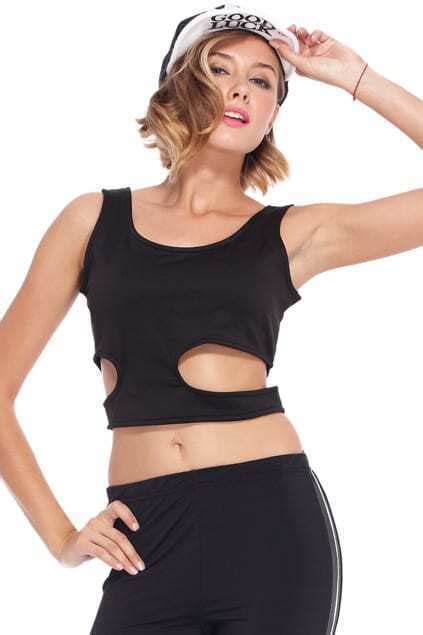 Black Cutout Midriff Vestfor Women Romwe