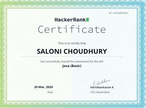 Saloni Choudhury On Linkedin Hackerank Java