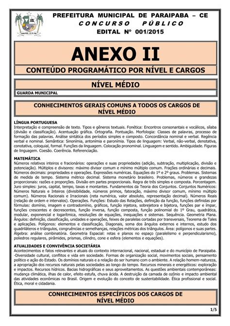 PDF CONTEÚDO PROGRAMÁTICO POR NÍVEL E CARGOS NÍVEL MÉDIO