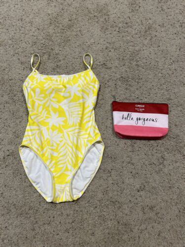 New Kate Spade Sz M Swimsuit 1 Pc Bathing Suit Yellowwhite And Makeup
