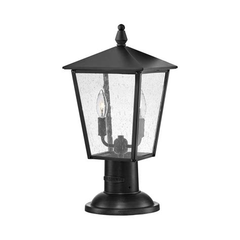Outdoor 2 Light Medium Pedestal Lantern Black Clear Seed Glass