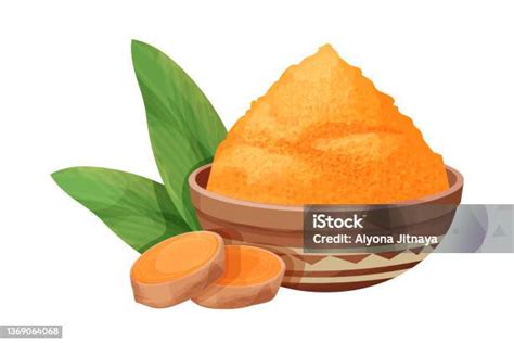 심 황 커큐마 건조 분말 그릇에 그릇 에 만화 스타일 흰색 배경에 고립 된 동종 요법 성분 강황에 대한 스톡 벡터 아트 및 기타 이미지 Istock
