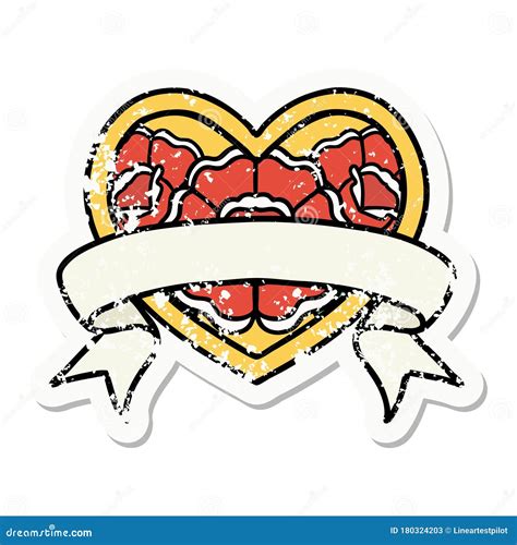 Traditionele Noodlijdende Sticker Tatoeage Van Een Hart En Een Spandoek