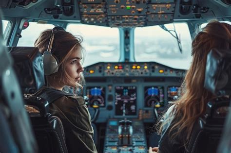 Premium Photo Female Pilot And Copilot Preparing For Takeoff In The Cockpit