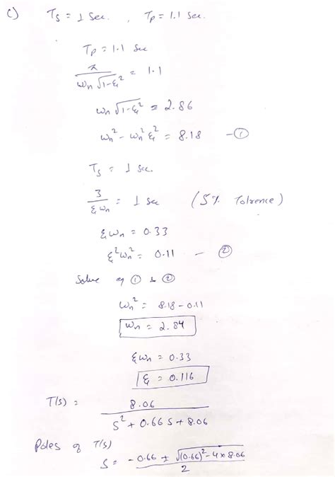 Solved Find The Location Of The Poles Of Second Order Systems With