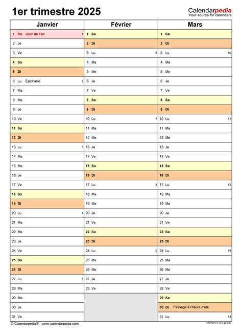 Calendrier Trimestriel Excel Word Et Pdf