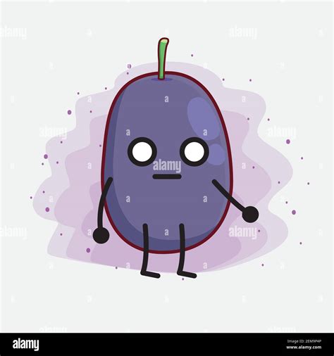 Vector Illustration Of Java Plum Fruit Character With Cute Face Simple