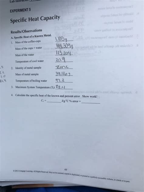 Solved Lab Instructor Experiment 5 Specific Heat Capacity
