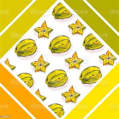 손으로 그린 벡터 추상 여름 시간 열대 과일 Carambola 흰색에 고립 된 특이한 배경 Rsvp에 대한 스톡 벡터 아트 및
