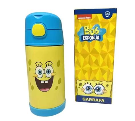 Garrafa Térmica Inox Click C Canudo Bob Esponja Um Pedacinho Da