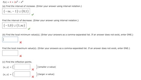 Solved Fx42x2−x4 A Find The Interval Of Increase
