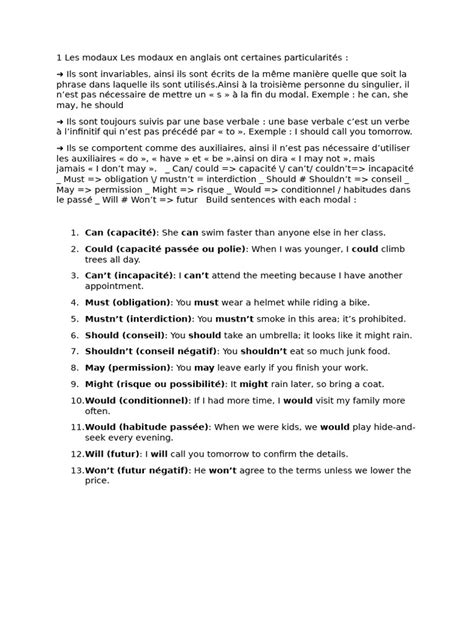 1 Les Modaux Pdf Cost Of Living Ireland
