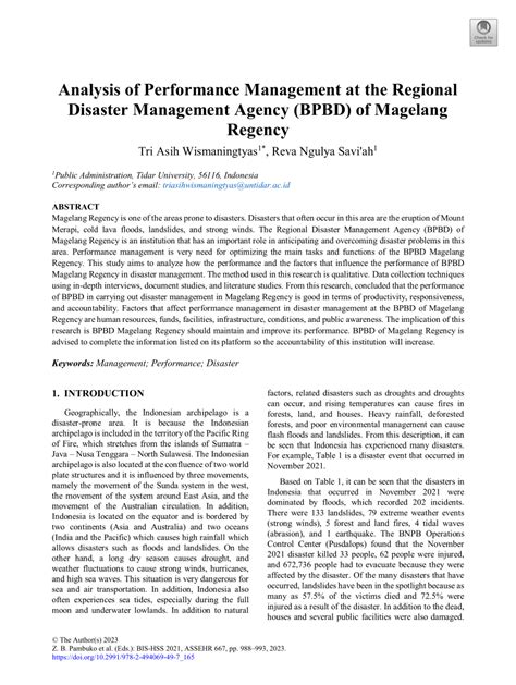 Pdf Analysis Of Performance Management At The Regional Disaster