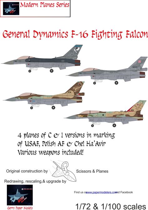 1 72 And 1 100 General Dynamics F 16c I 4 Kit Bundle Paper Model Ecardmodels