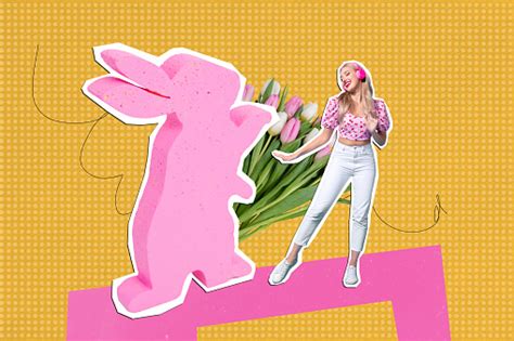 합성물 스케치 이미지 디자인 트렌드 삽화 콜라주 젊은 숙녀 댄스 듣다 음악 헤드폰 토끼 장식 부활절 봄 휴일 20 24세에 대한 스톡 사진 및 기타 이미지 Istock