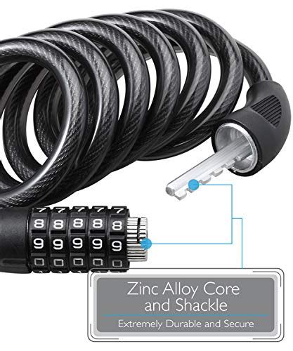 Bike Lock Cable 6 Feet Fosmon Heavy Duty 5 Digit Self Coiling