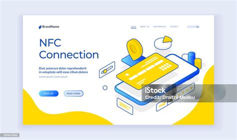 혁신적인 Nfc 연결 광고를 위한 웹 배너 Brand Name Mobile Payment에 대한 스톡 벡터 아트 및 기타 이미지