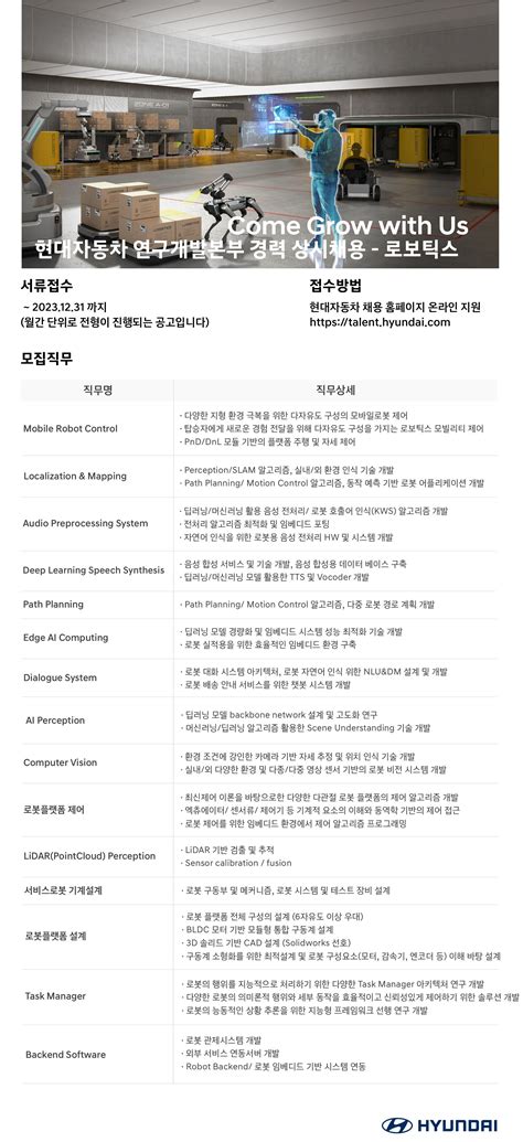 현대자동차 채용공고 연구개발본부 로보틱스 2월 경력채용 2023년 채용
