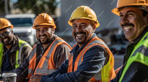 Premium Photo Three Men Wearing Hard Hats One Wearing A Yellow Hard