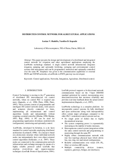 pdf distributed control network for agricultural applications