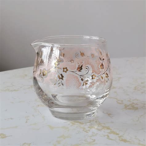 Vintage Libbey Duchess Pink Mist Gold Floral Vine Glass Creamer Etsy