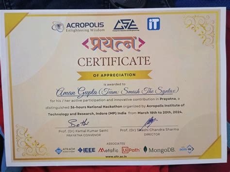 Aman Gupta On Linkedin Prayatna Hackathon Aitrhackathon Techskills