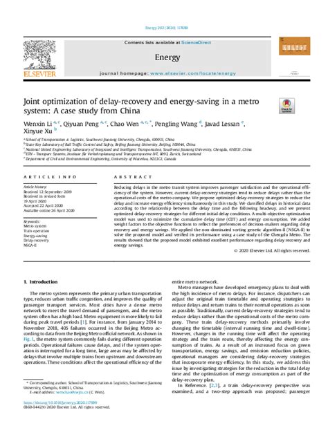 pdf joint optimization of delay recovery and energy saving in a metro