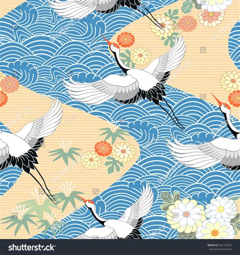 Seamless Pattern Birds Crane Heron Japanese Stock Vector Royalty Free 692143795 Shutterstock