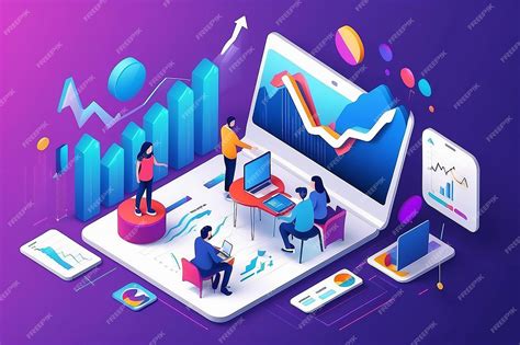 Isometric Illustrations Concept Data Analysis Teamwork And Tools Small People Working On Laptop