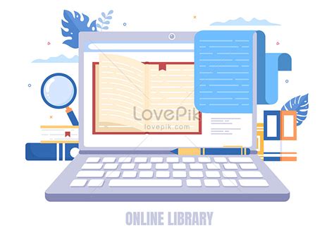 온라인 도서관 디지털 교육 매개체 일러스트 무료 다운로드 Lovepik