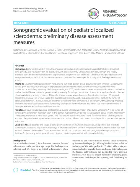 Pdf Sonographic Evaluation Of Pediatric Localized Scleroderma Preliminary Disease Assessment