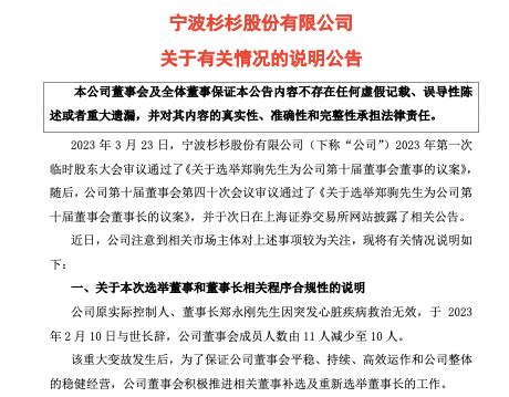 杉杉股份夺权风波后收监管函回应选举合法有效尚未确认新实控人 公司 相关 董事长