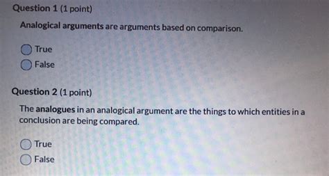 Solved Question 1 1 Point Analogical Arguments Are Chegg Com