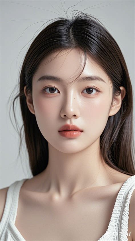 一位女孩，人物肖像特写镜头，面部无遮挡，简约构图，浅色背景 2