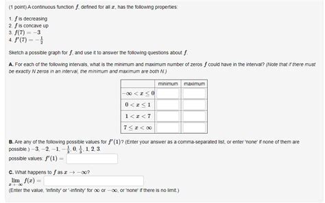Solved 1 Point A Continuous Function F Defined For All 2