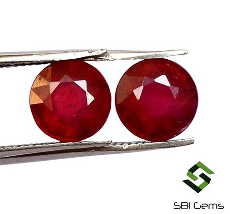 394 Cts Natural Ruby Round Cut Pair 7 Mm Deep Red Shade Loose