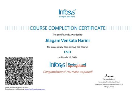 Completed Css3 Course With Infosys Springboard Jilagam Venkata Harini Posted On The Topic