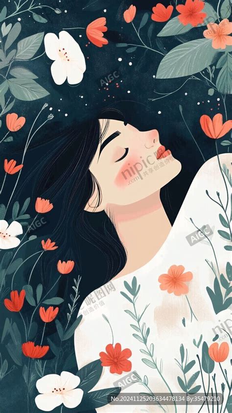 Ai创作图少女与花插画 花季少女插画 扁平插画少女 治愈系女孩睡春困 森系人物插画 女孩捧花微笑插画 情窦初开插画 青春风少女插画 山茶花女孩插画 38女神节原创插画 花卉少女插画 森系女孩
