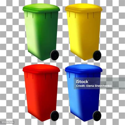 휴지통 재활용 용기 거리 더스트 빈 세트입니다 분류 에코 시스템 빈 다채로운 빈에 재활용 기호의 벡터 컬렉션입니다 3차원 형태에 대한 스톡 벡터 아트 및 기타 이미지
