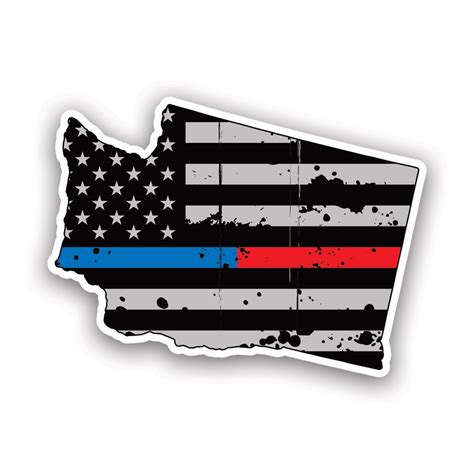 Distressed Thin Blue Red Line Washington State Shaped Subdued Us Flag