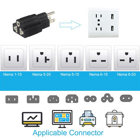 美国3pin Nema 5 15p至nema 6 15r 6 20r交流适配器扩展插头转换器 Buy 125vb 15amp到20amp