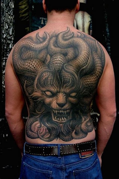 Unbelievable Detailed 3d Like Massive Whole Back Tattoo Of Evil Evils