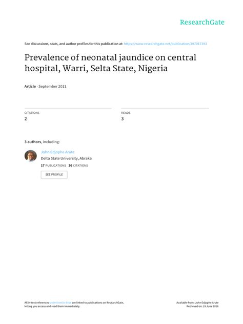 Prevalence Of Neonatal Jaundice On Central Hospital Warri Delta State