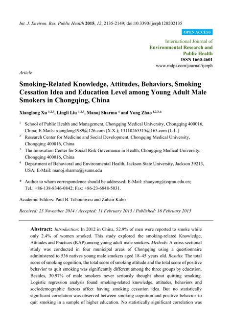 Pdf Smoking Related Knowledge Attitudes Behaviors Smoking Cessation Idea And Education