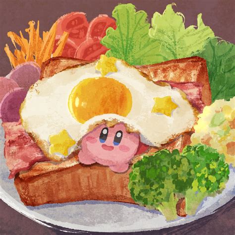Safebooru Bacon Blush Broccoli Colored Skin Commentary Food Fried Egg