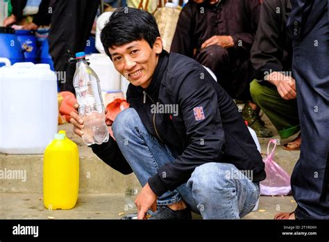 Bac Ha Vietnam Sunday Market Scene Young Man Offering Home Made
