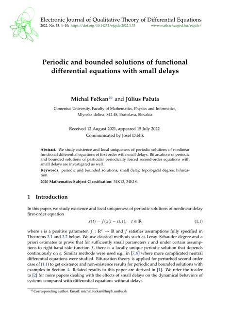 Pdf Periodic And Bounded Solutions Of Functional Differential