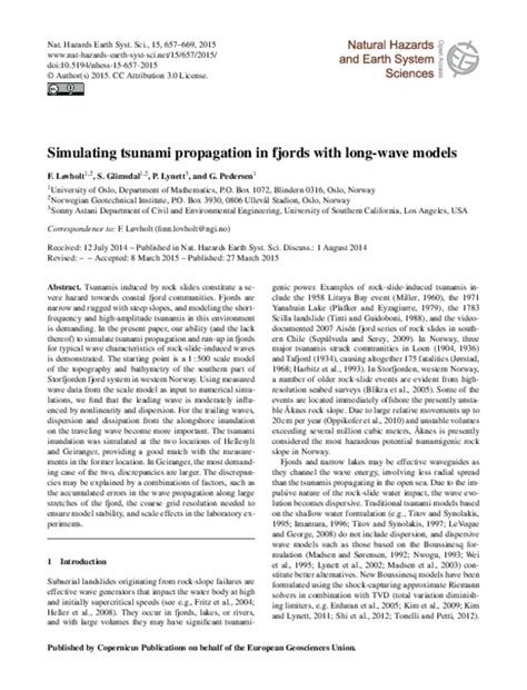 Pdf Simulating Tsunami Propagation In Fjords With Long Wave Models