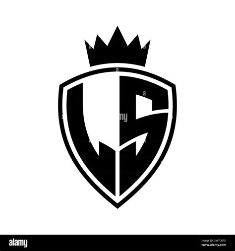 Ls Letter Bold Monogram With Shield And Crown Outline Shape With Black And White Color Design