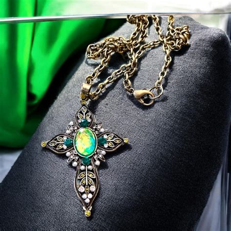 Iridescent Elven Cross Pendant Vintage Style Jewelry Etsy
